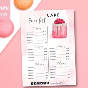 Cake Price List Template, Bakery Business Price List, Bakery Menu ...
