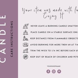 Candle Care Card Printable Candle Instructions Editable Canva - Etsy