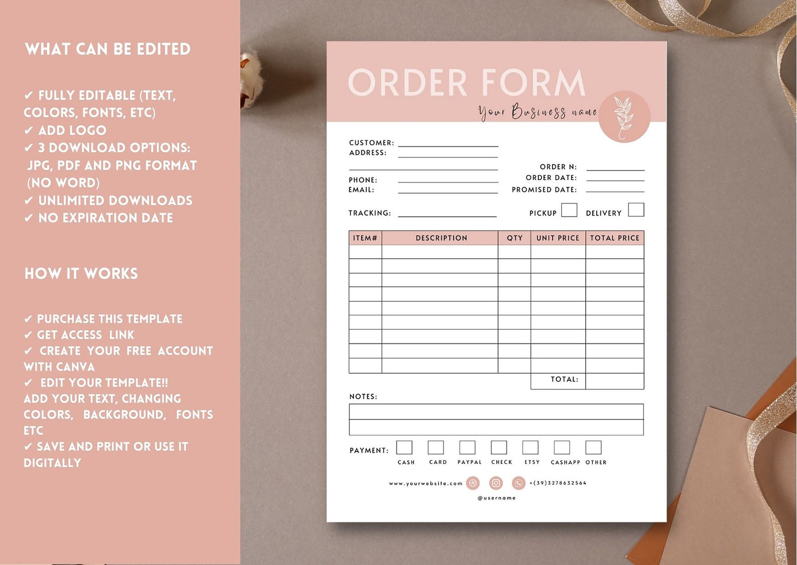 Order Form Template Printable Small Business Order Forms - Etsy