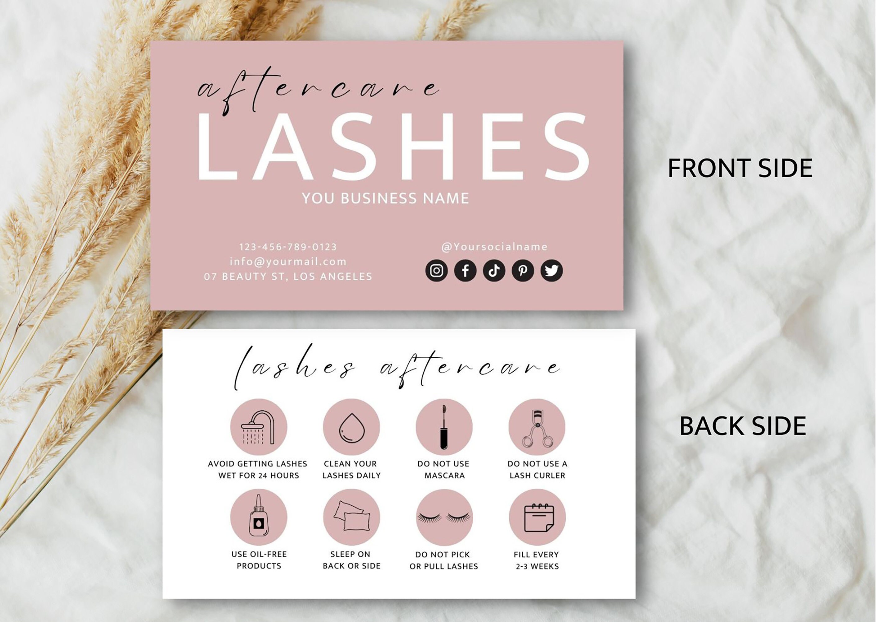 Boho Lash Aftercare Card Template, Lash Care Card, Lash Business Card ...