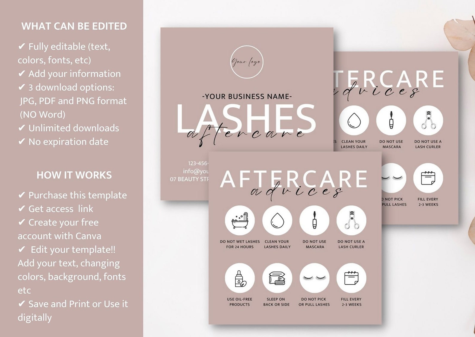 Boho Lash Aftercare Card Template, Lash Care Card, Lash Business Card ...