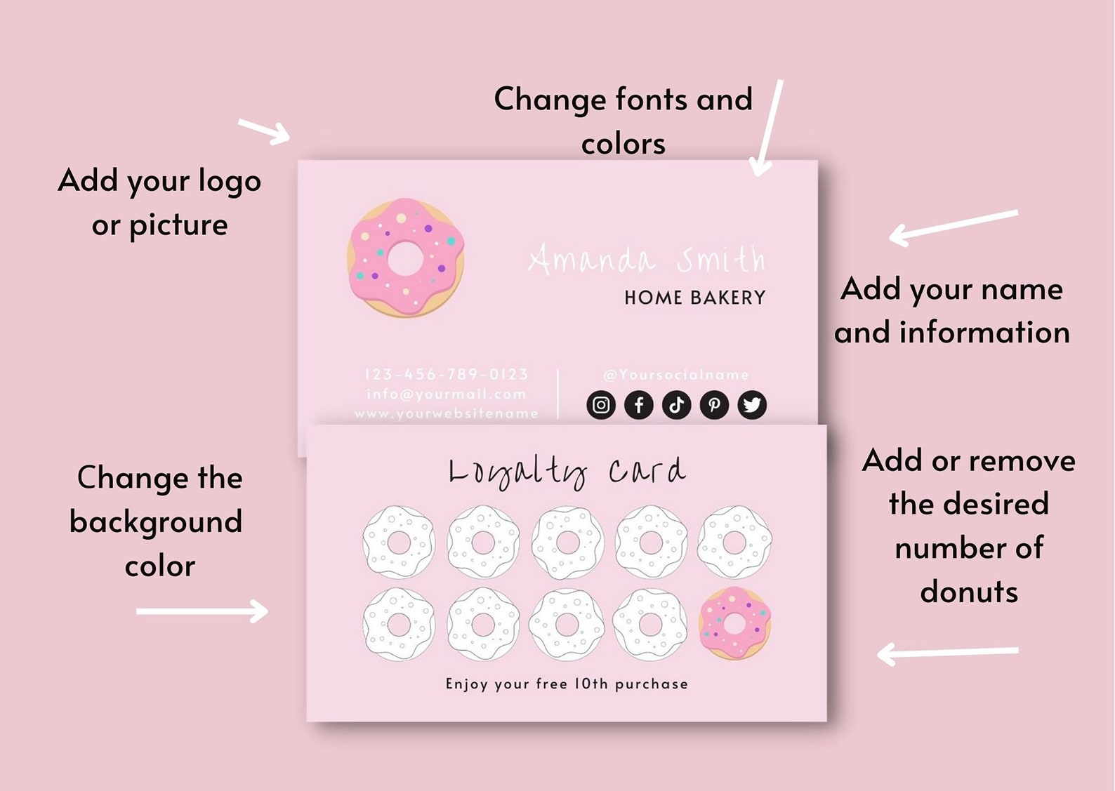 Loyalty Card Template, Bakery Business Customer Loyalty Cards, DIY ...