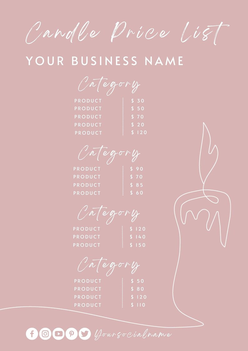 Candle Price List Template, Small Business Price List, Modern Wax Price ...