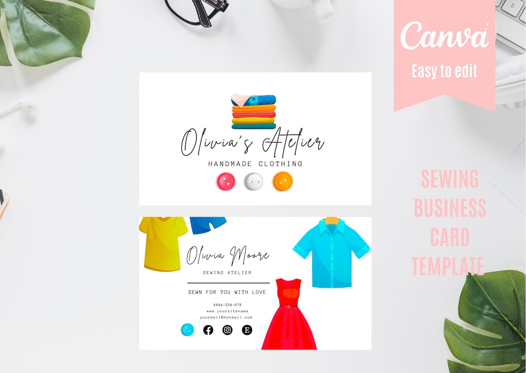 Sewing Business Cards Template Editable in Canva, Small Business ...