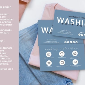 Washing Instructions Card, Printable Apparel Insert Card, Modern ...
