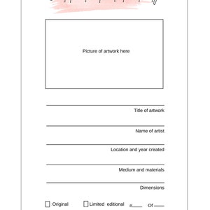 Certificate of Authenticity, Template for Original Art, Paintings ...