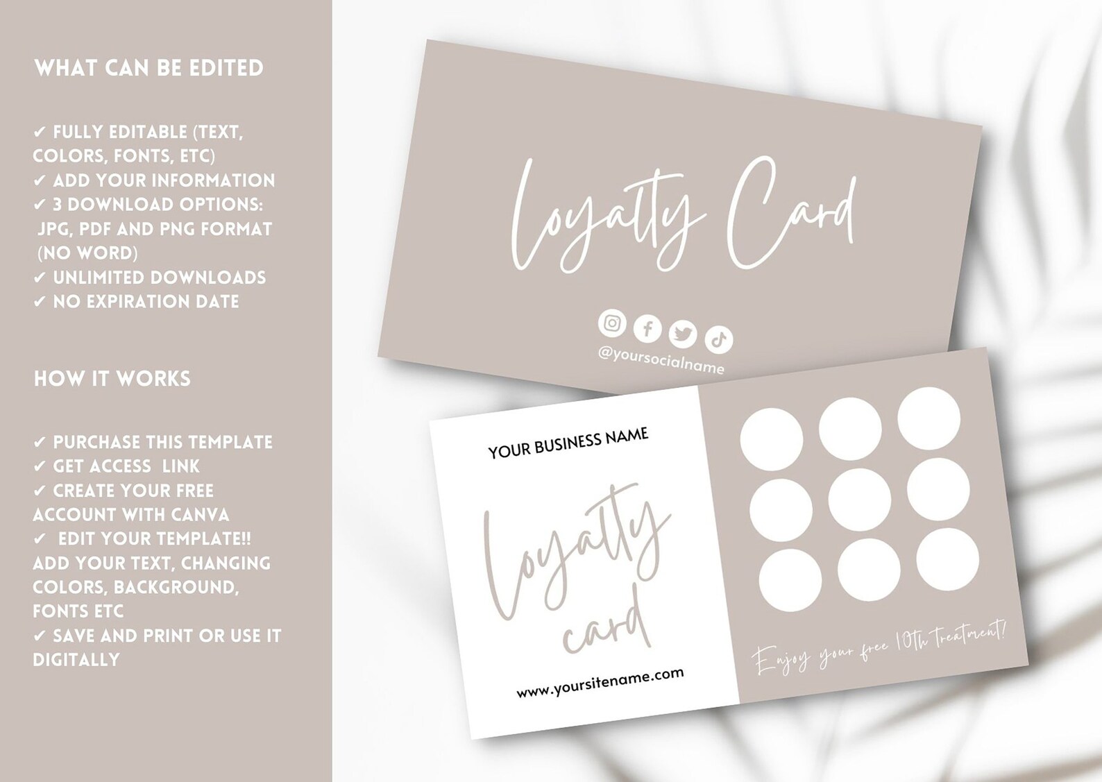 Boho DIY Loyalty Card Template, Customer Loyalty Cards, Editable ...