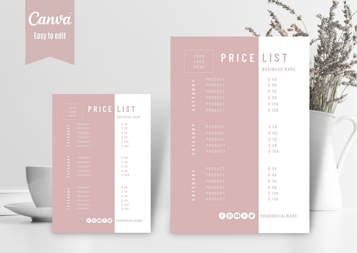 Lashes Price List Template Editable in Canva, Small Business Price List ...