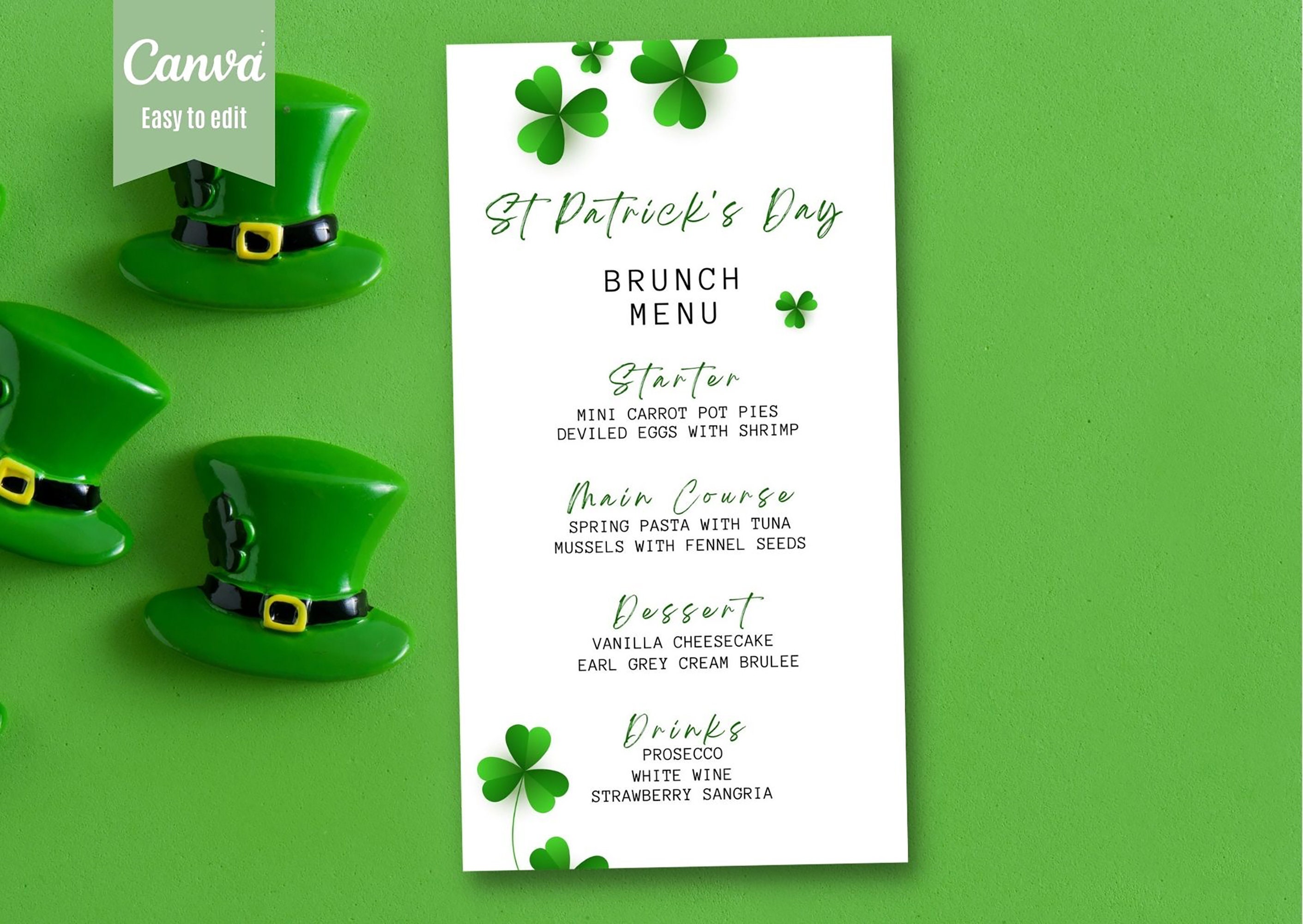 DIY St Patrick's Day Menu Template, Editable St Patrick's Dinner Menu ...