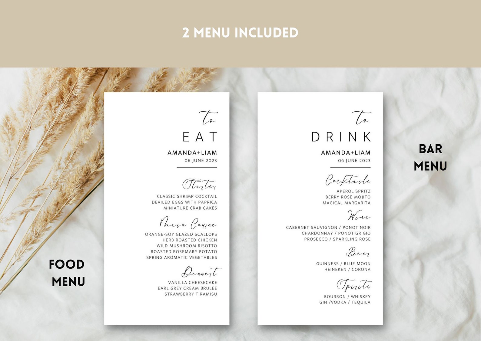 Elegant Wedding Menu, Download Modern Wedding Menu, Simple Bar Menu ...