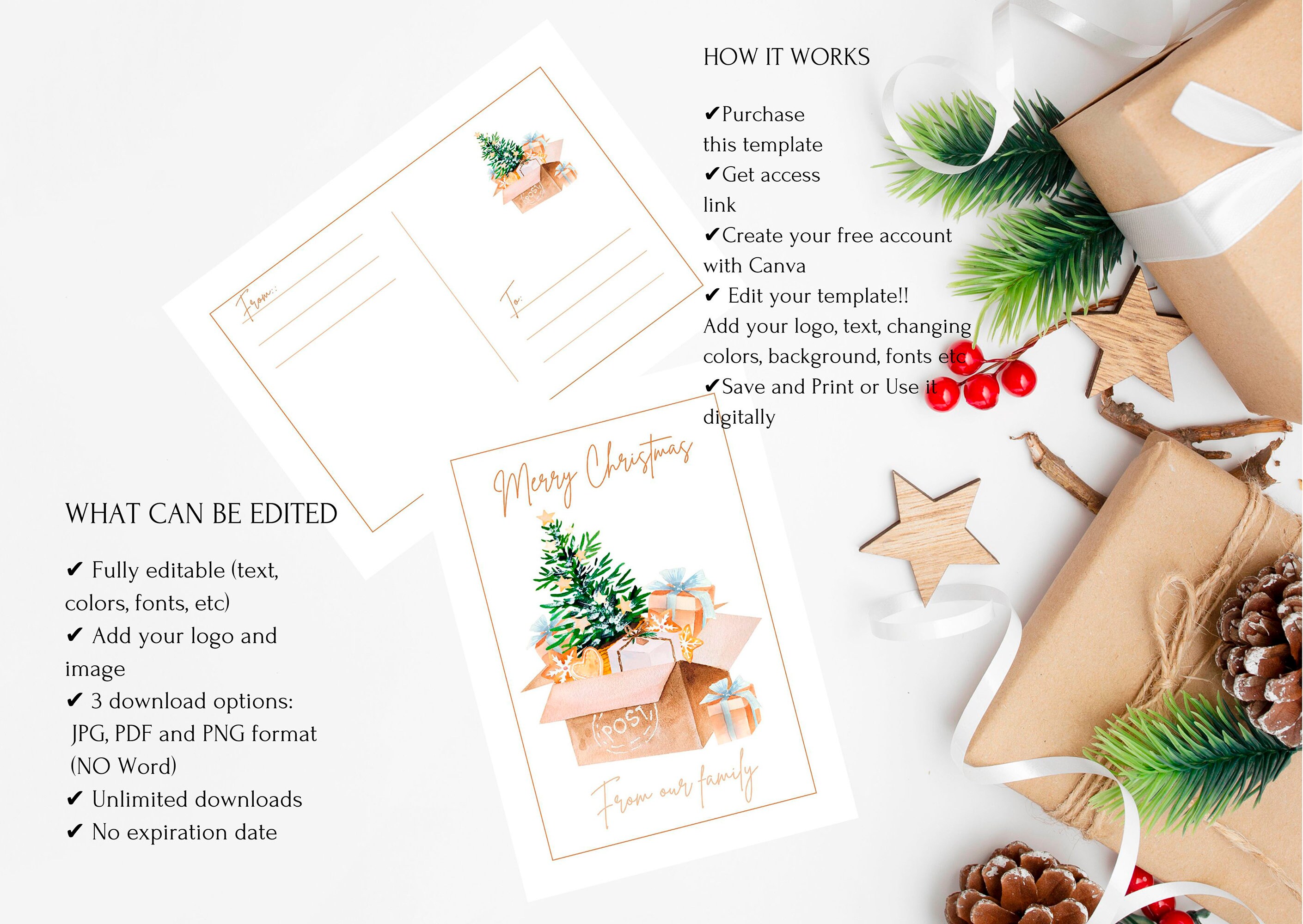 Printable Christmas Card, Print at Home Merry Christmas Card, Digital ...