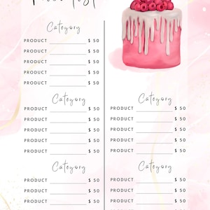 Cake Price List Template, Bakery Business Price List, Bakery Menu ...