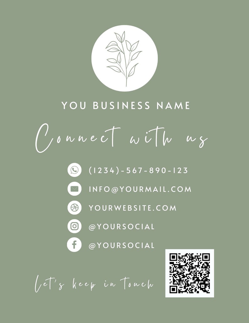 Connect With Us Sign Banner in Sage Color, Social Media Sign, Small ...