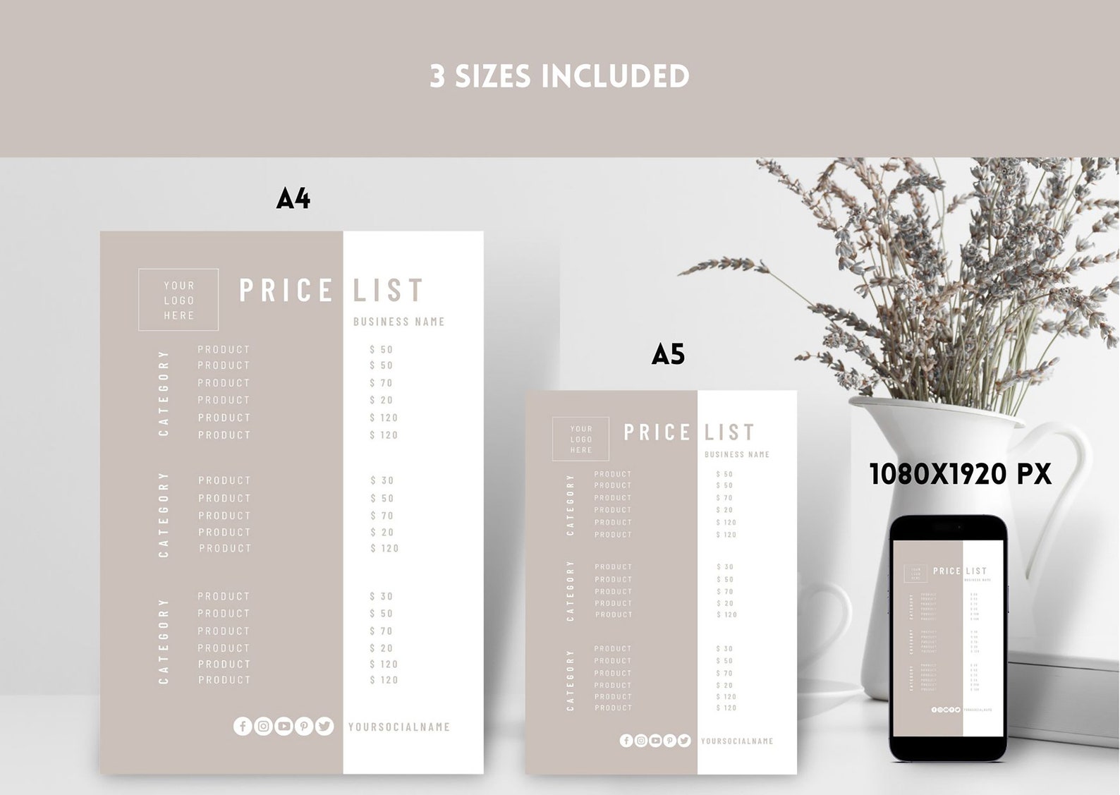 Price List Template Editable in Canva, Boho DIY Small Business Price ...