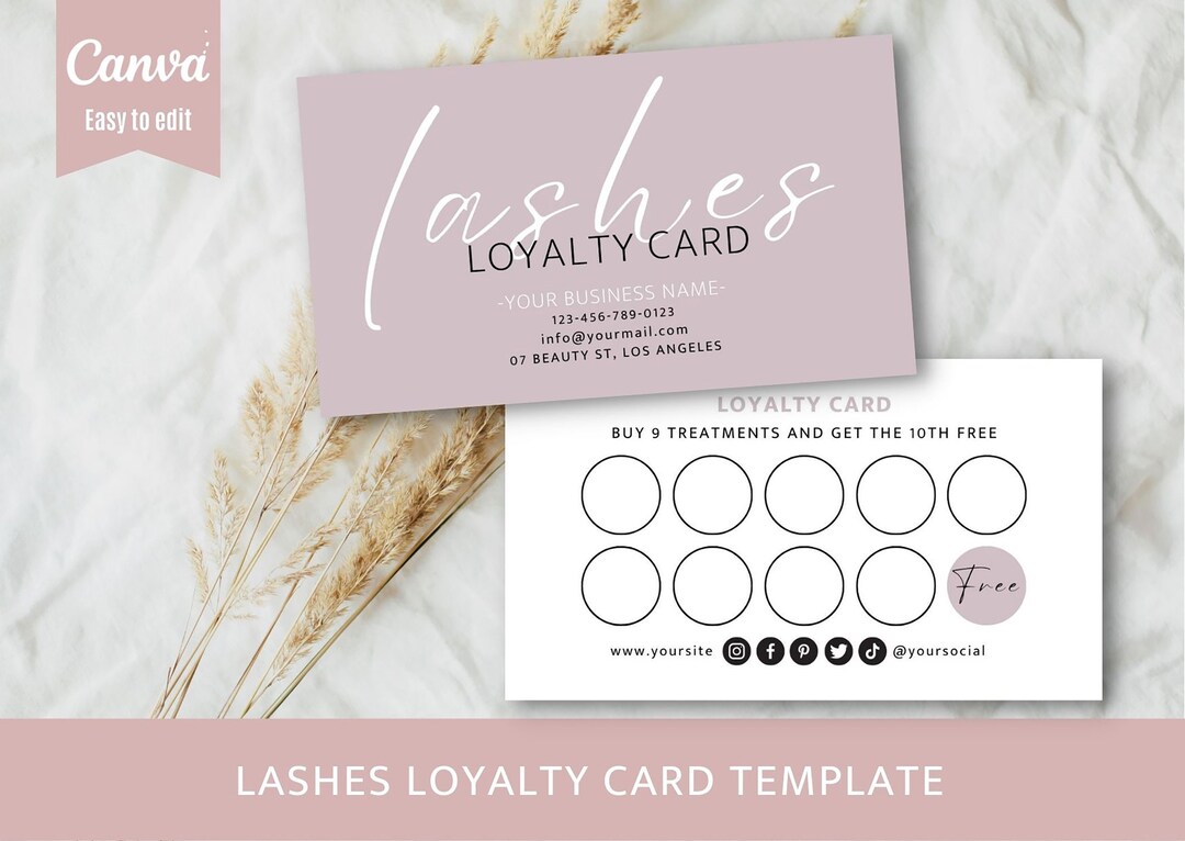 Lashes Loyalty Card Template, Printable Lash Tech Loyalty Card, Beauty ...