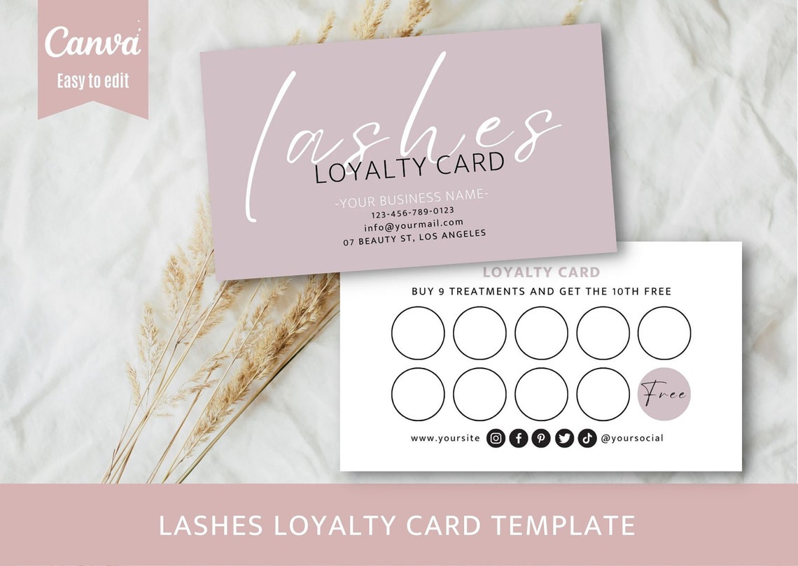 Lashes Loyalty Card Template, Printable Lash Tech Loyalty Card, Beauty ...