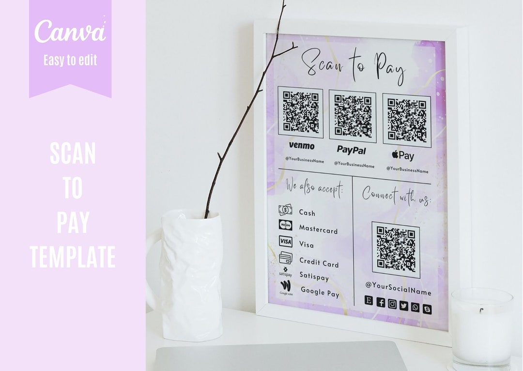 Scan to Pay Card Template, QR Code Sign, Small Business (digital ...