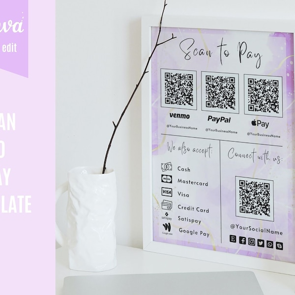 Scan to Pay Sign QR Code Canva Template, Printable Scan to Pay, Boho ...