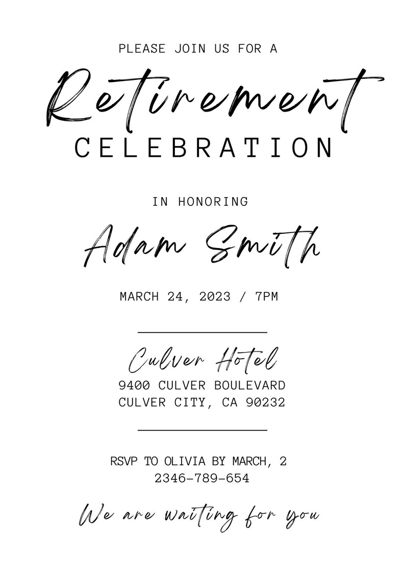 Minimal Retirement Party Invitation, Retirement Celebration Invite ...
