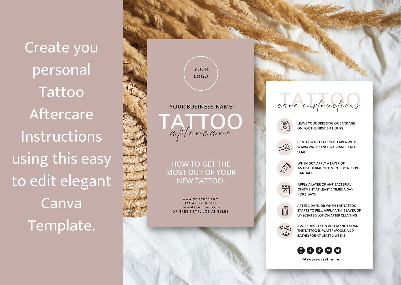 Tattoo Aftercare Card, PMU Aftercare Tattoo Care Cards, Editable Tattoo ...