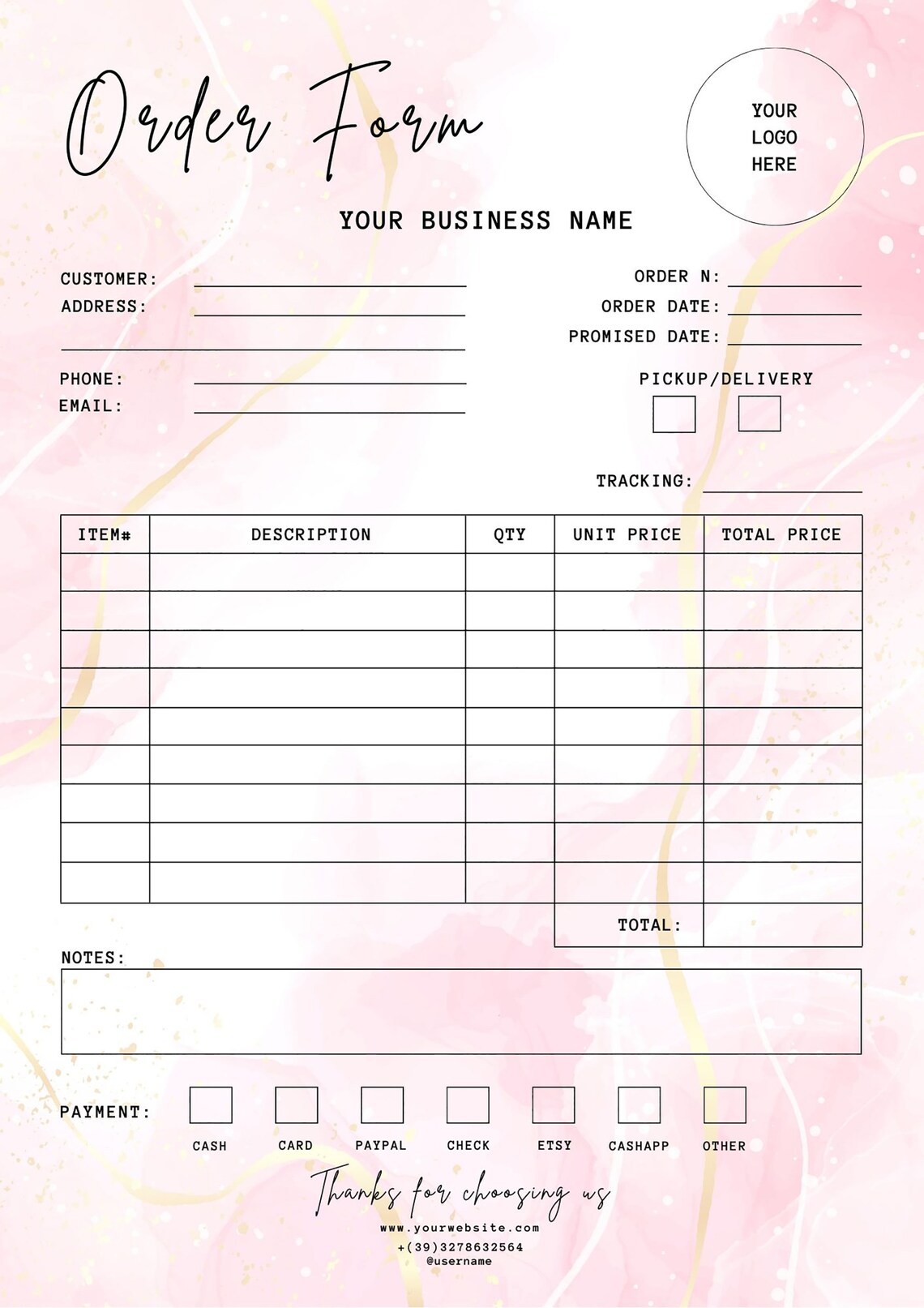 Craft Order Form Template, Editable Invoice Canva Template, Small ...