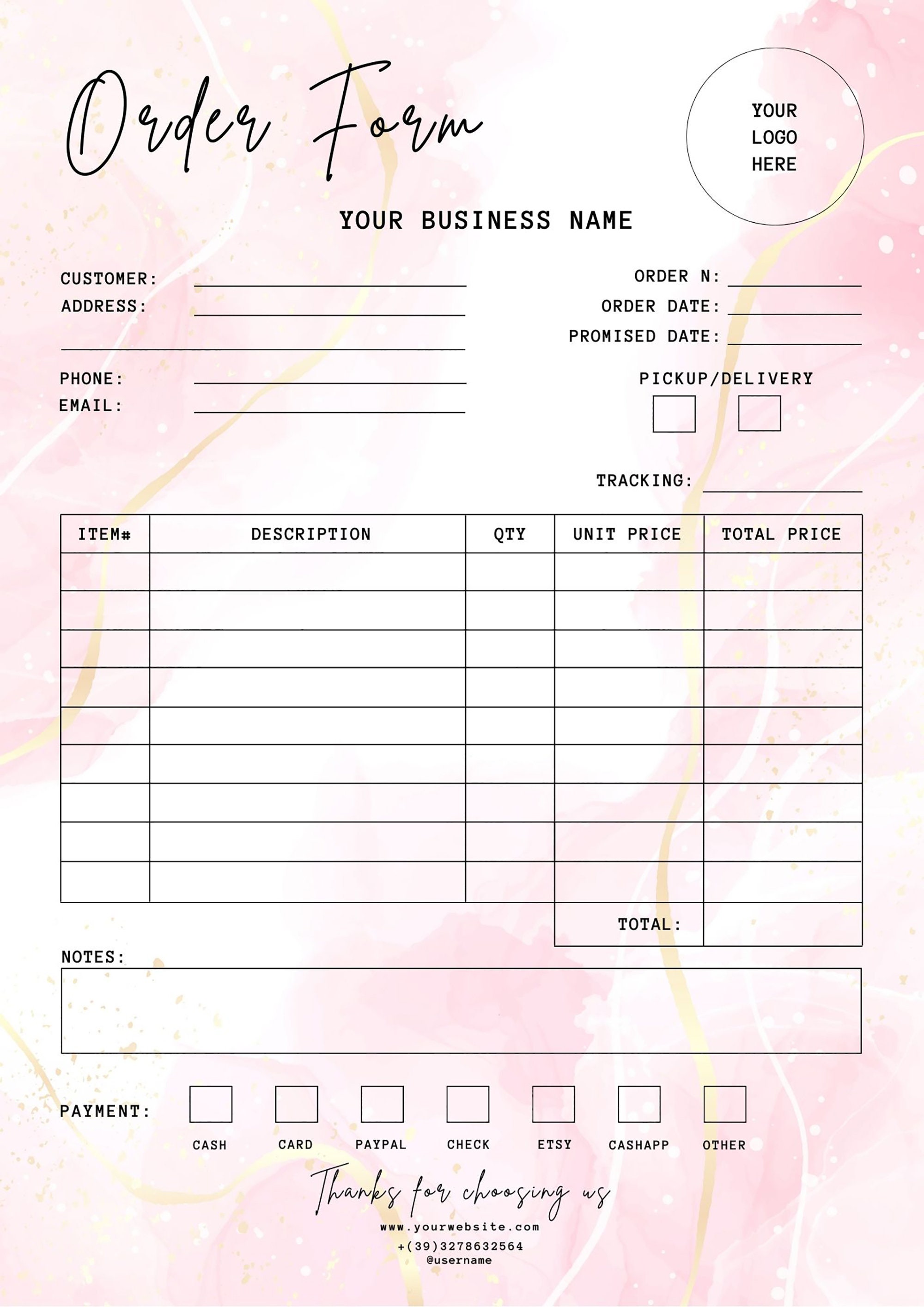 Craft Order Form Template, Editable Invoice Canva Template, Small ...