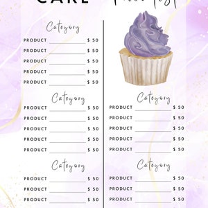 Editable Cake Price List Template for Canva, Bakery Business Price List ...