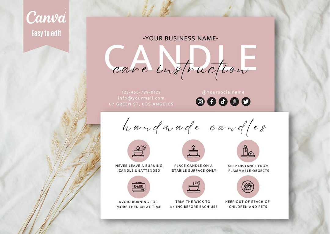 Candle Care Card, Printable Boho Candle Care Instructions With Icons ...