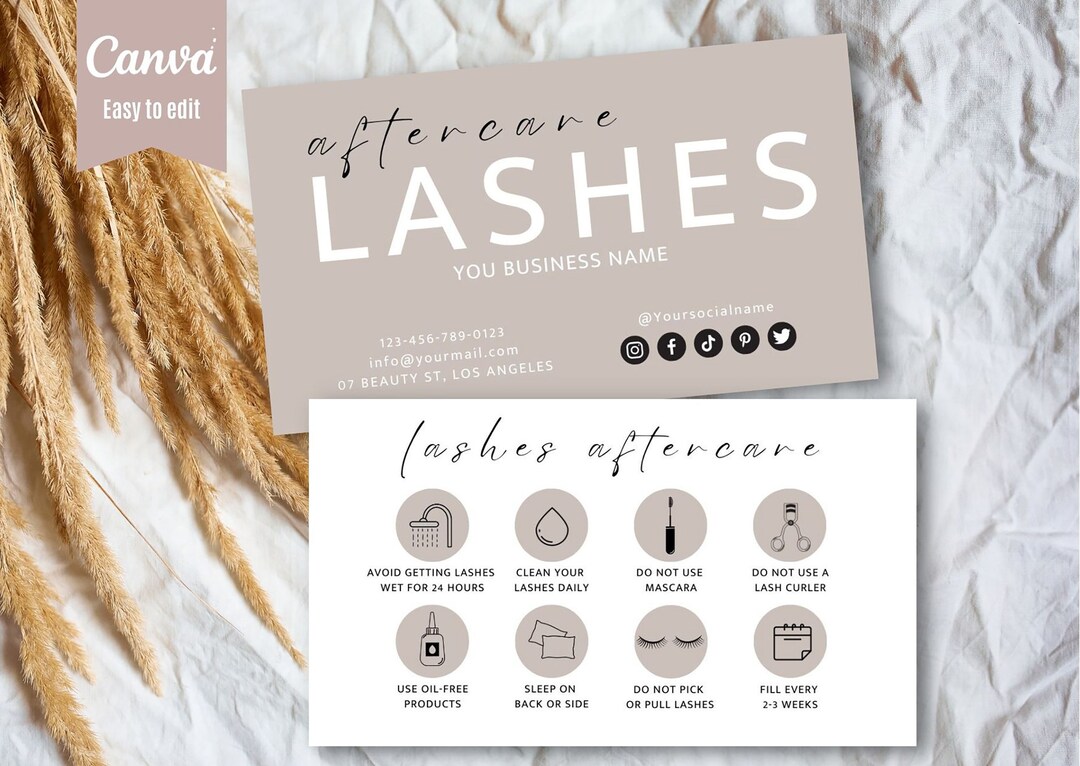 Lash Aftercare Card Template, Boho Lash Care Card, Lash Business Card ...