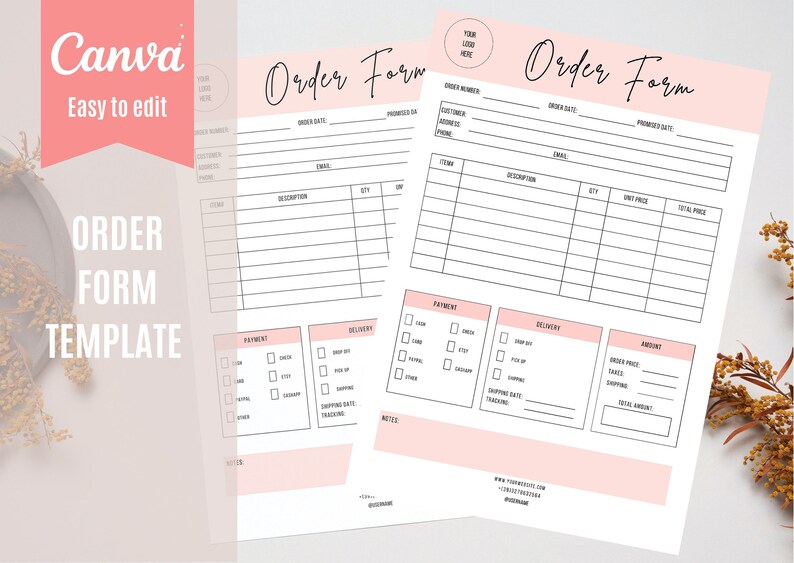 Small Business Order Form Template Editable on Canva, Printable Order ...