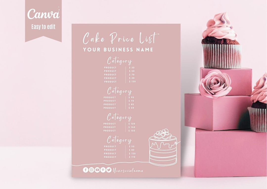 Cake Price List Template, Bakery Business Price List, Bakery Menu ...