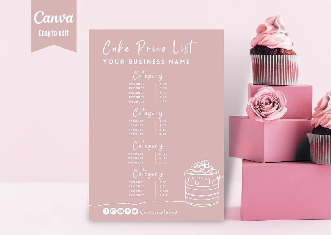 Cake Price List Template Bakery Business Price List Bakery - Etsy