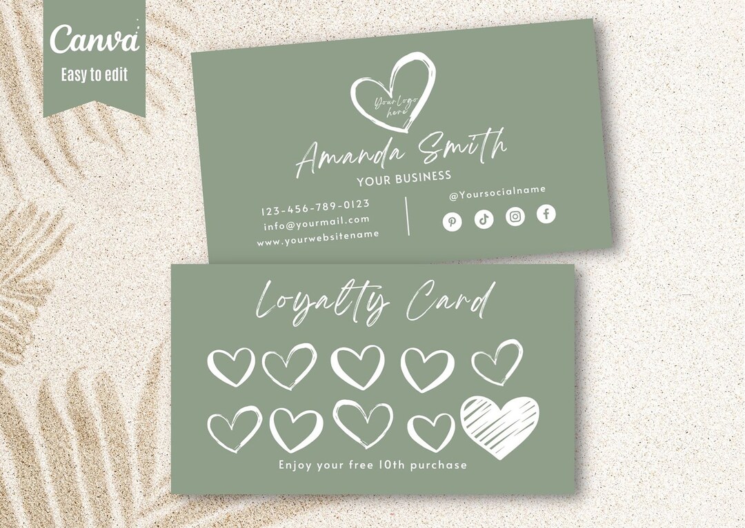 Green Loyalty Card Template, Customer Loyalty Cards, DIY Editable ...