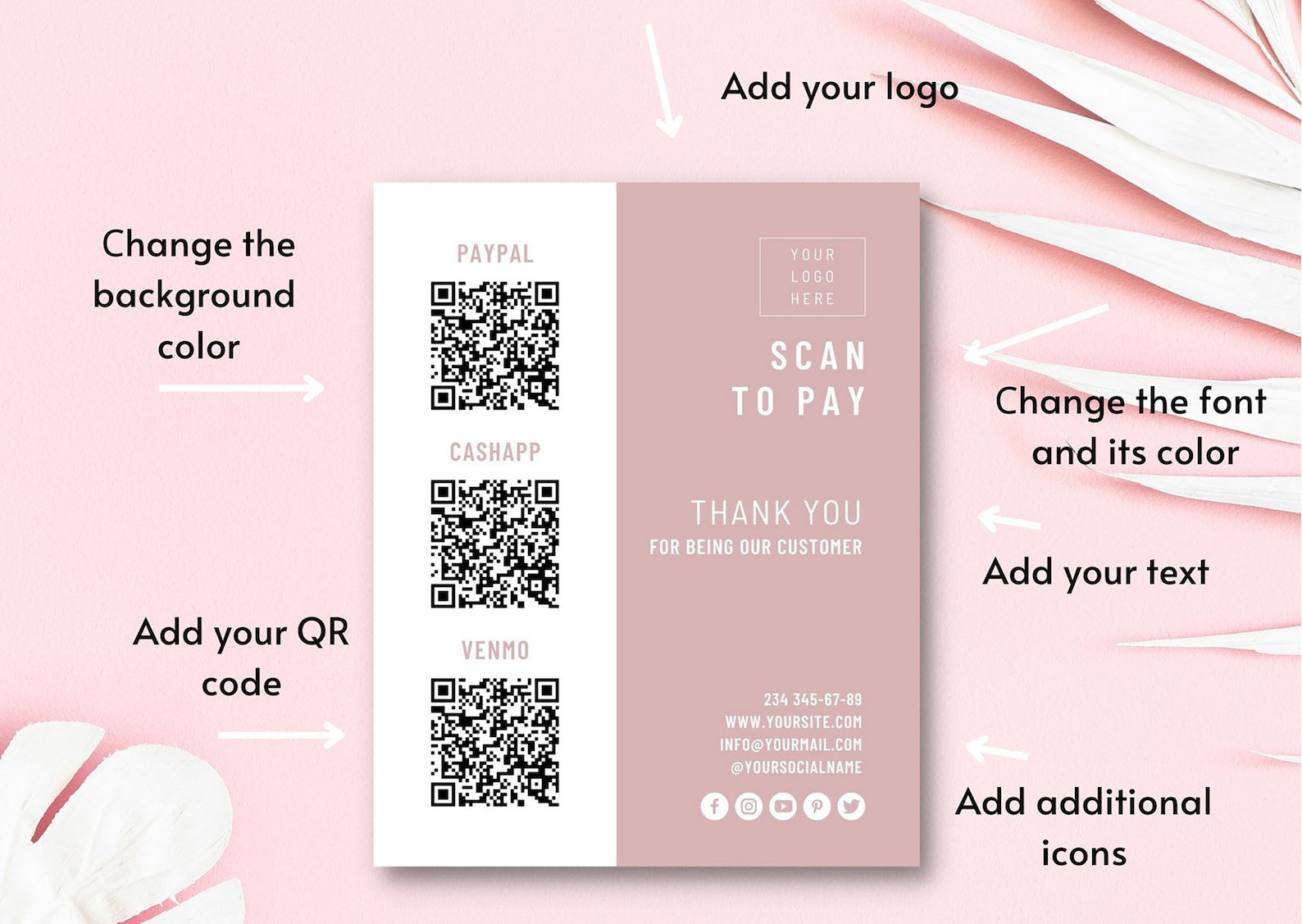 Scan to Pay Sign QR Code, Scan to Pay Template, Scan to Pay Canva, Pink ...