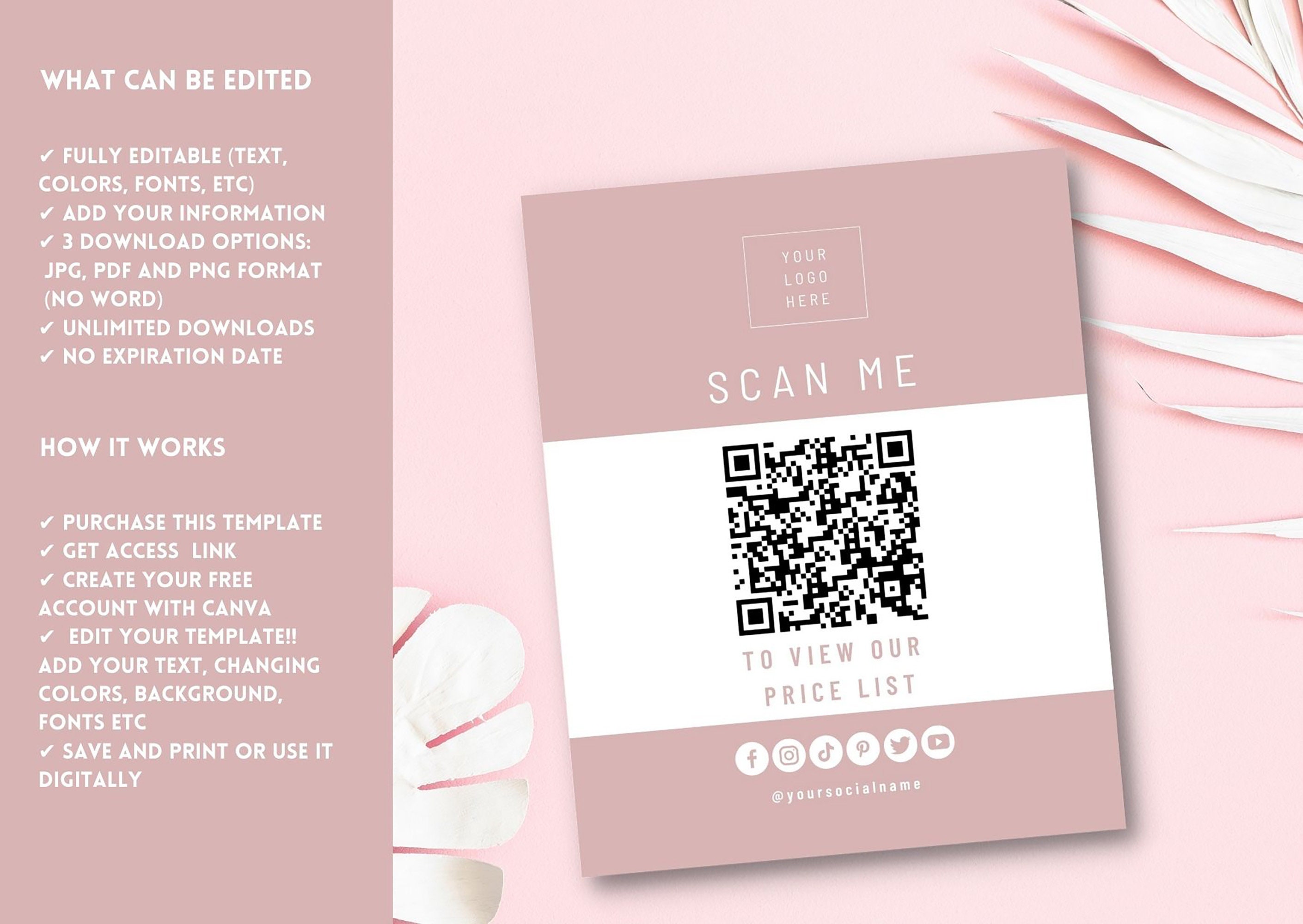 Scan to View Our Price List Sign, Menu QR Code Sign, Pink Price QR Code ...
