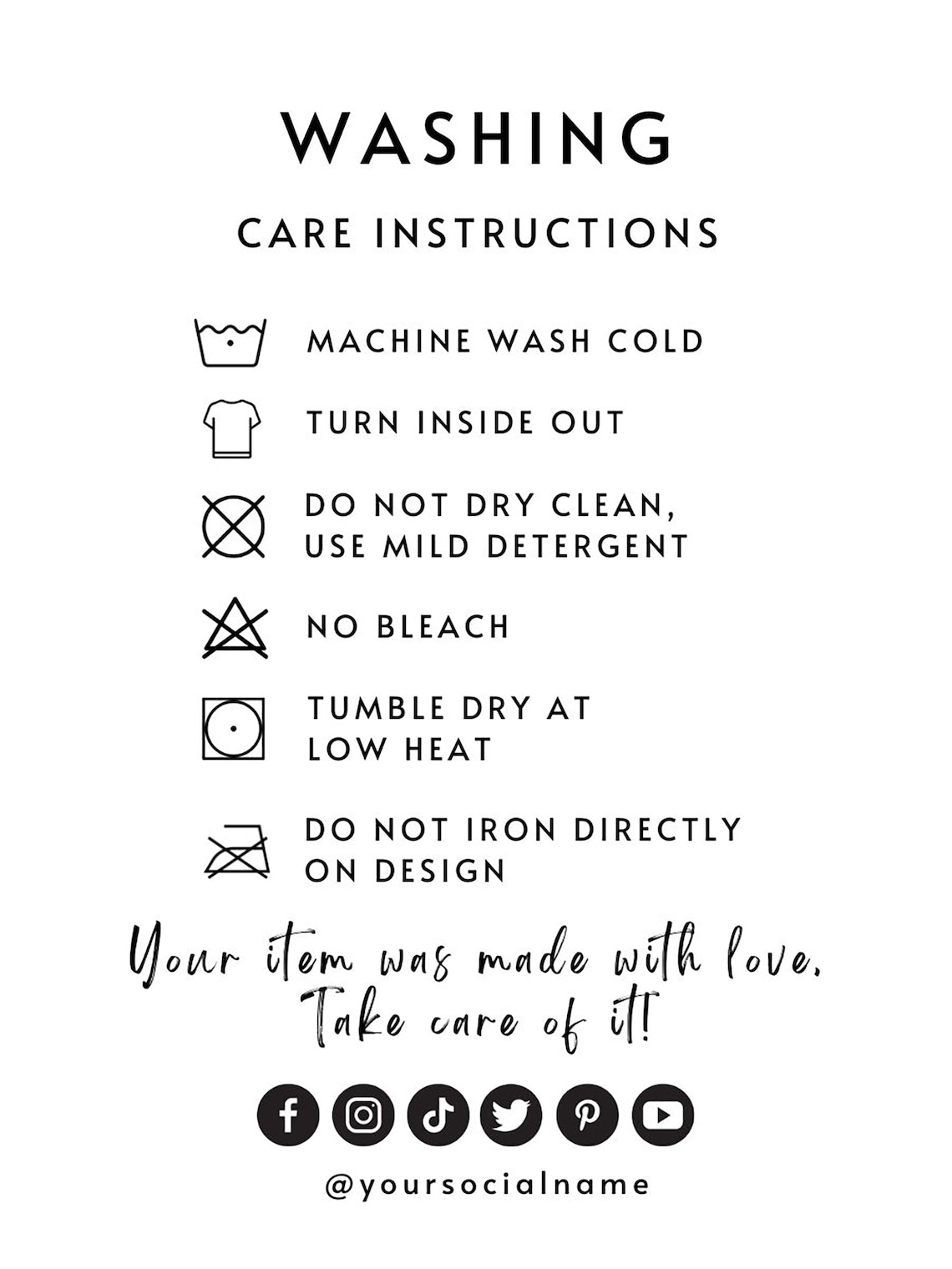 Editable Washing Instructions Canva Template, Minimal Printable Apparel ...