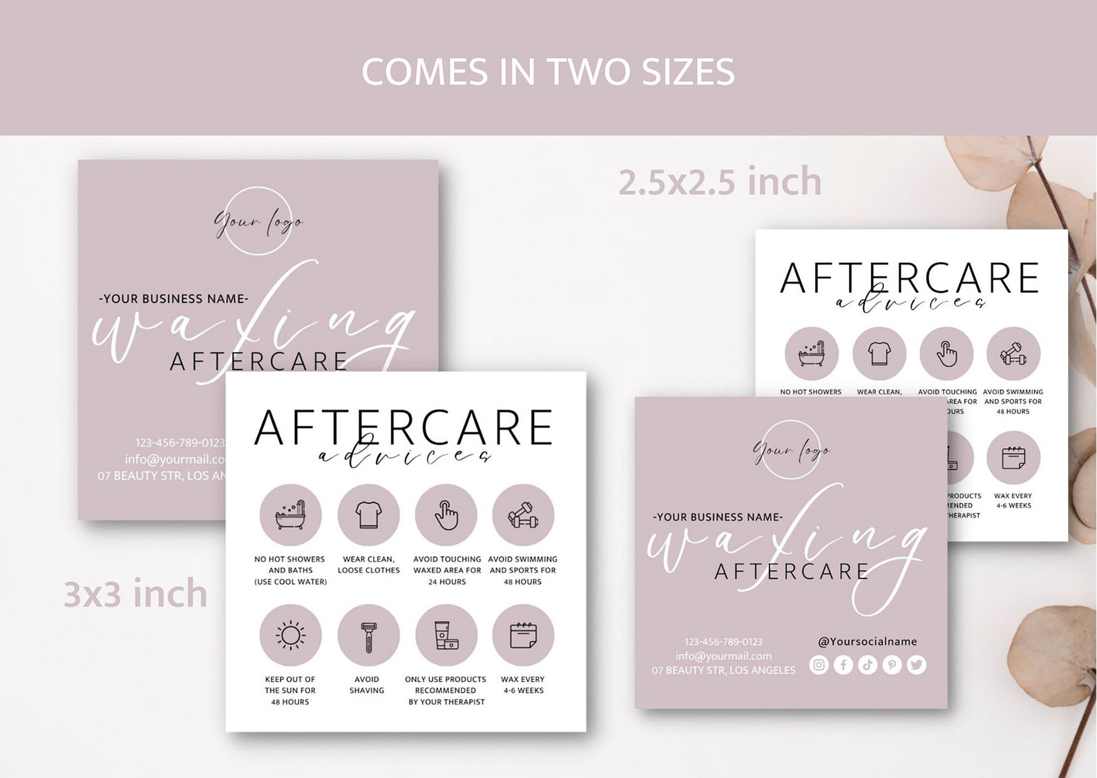 Waxing Aftercare Card Template, Waxing After Care, Editable Hair ...