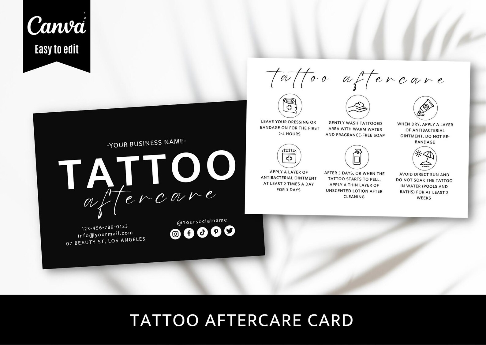 Tattoo Aftercare Card, PMU Aftercare Tattoo Care Cards, Editable Tattoo ...