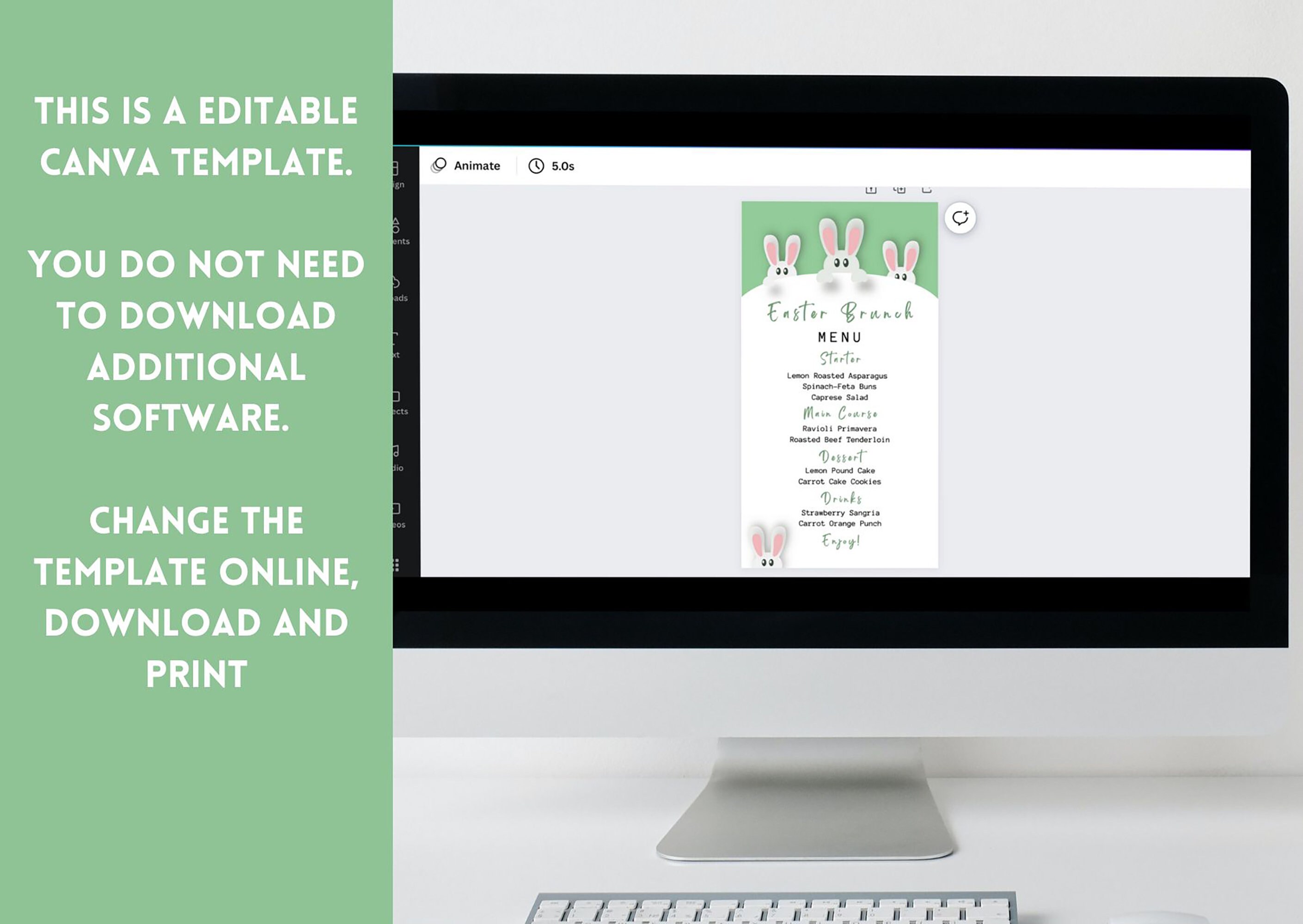 Easter Brunch Menu Template, Printable Easter Menu Rabbit Cards ...