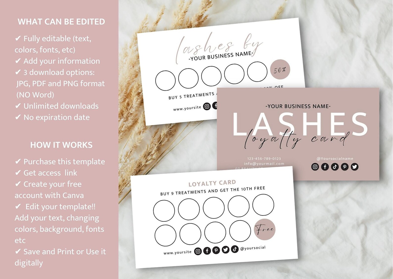 Lashes Loyalty Card Template, Printable Lash Tech Loyalty Card, Beauty ...