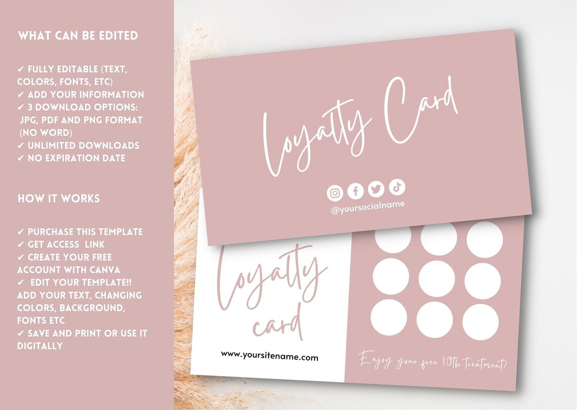 DIY Loyalty Card Template, Customer Loyalty Boho Cards, Editable ...