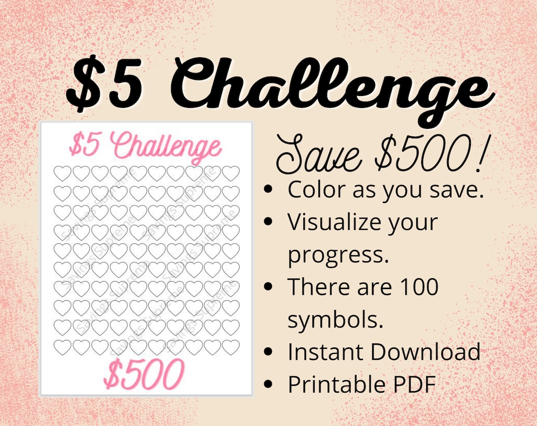 Five Dollar Savings Challenge - Save 500 - Etsy