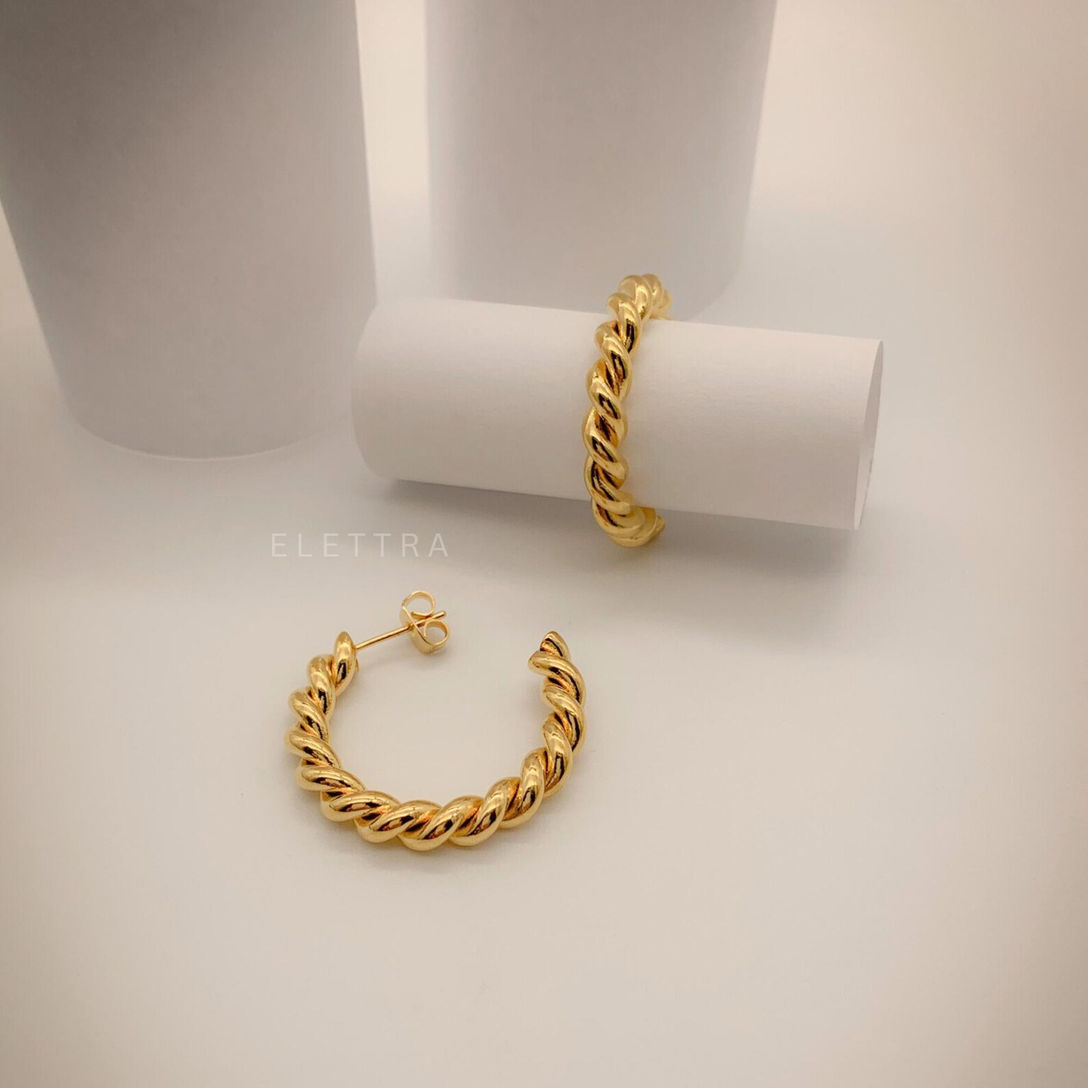 Twisted Gold Hoops, Stainless Steel Earrings, Rope Hoops, Waterproof ...