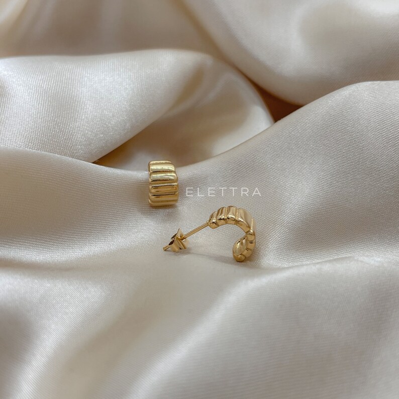 Mini Ripple C-shape Gold Hoops, Stainless Steel Daily Wear Earrings - Etsy
