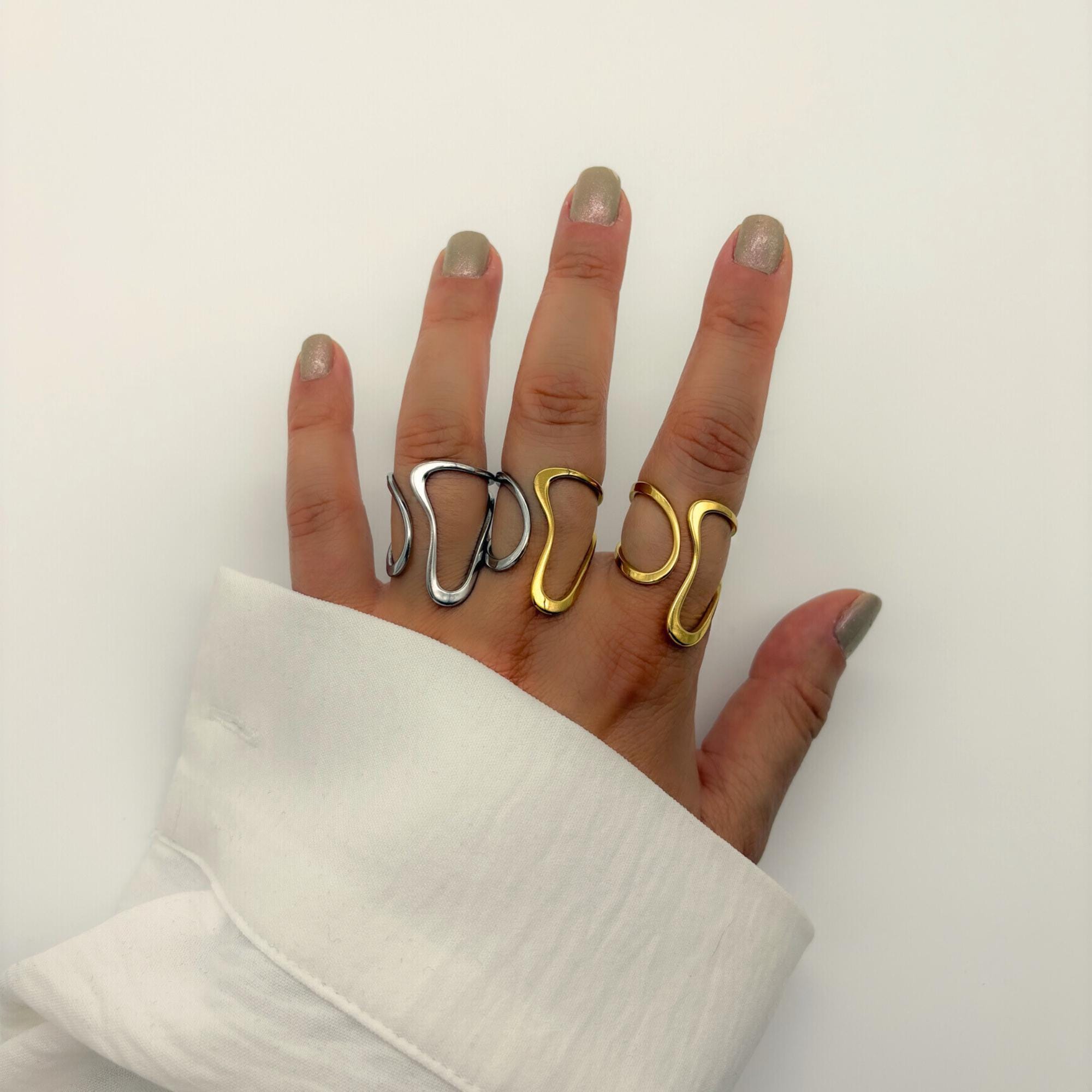 Gold Wavy Ring, Adjustable Stainless Steel Open Ring - Etsy