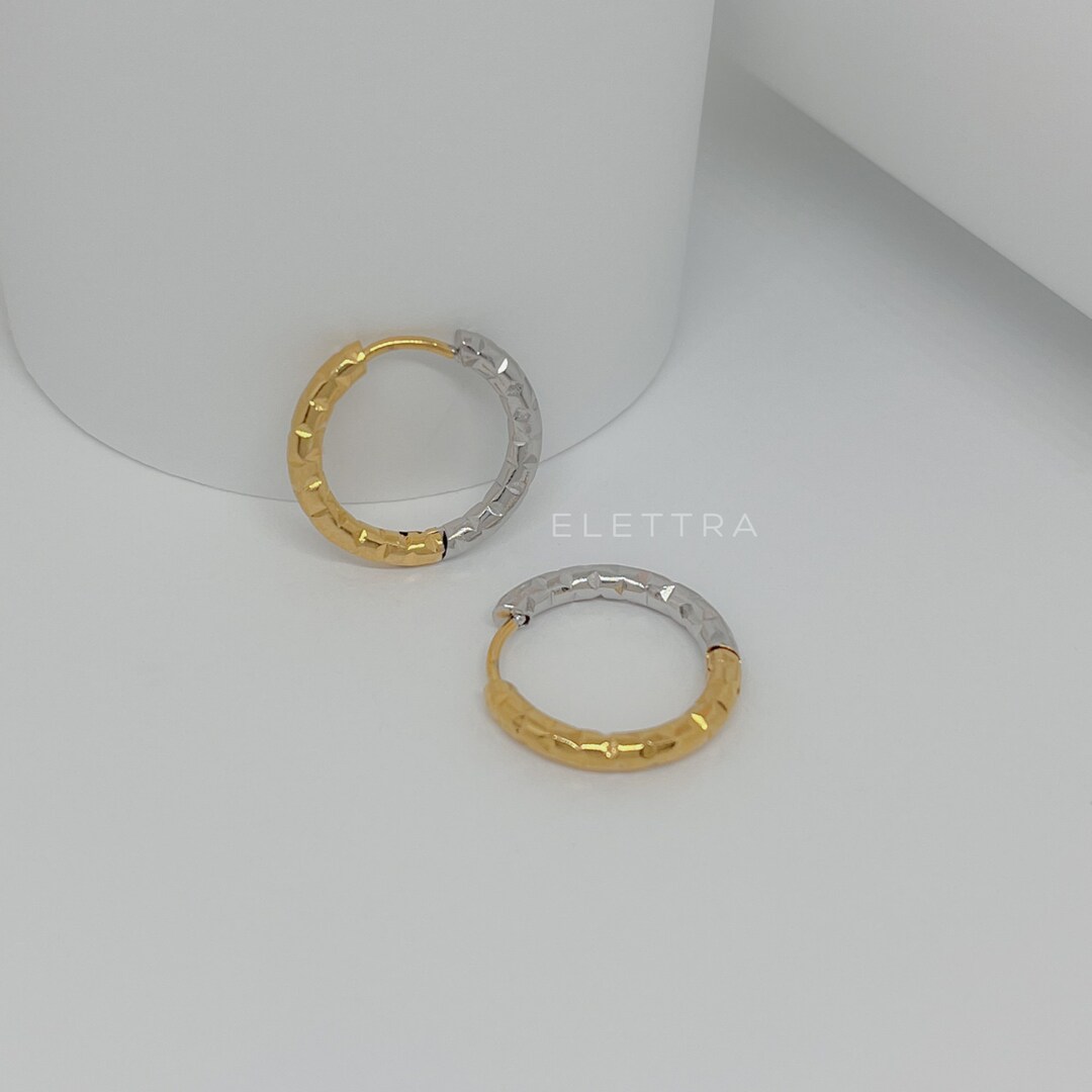 Two Tone Small Hoops, Stainless Steel Earrings, Mixed Metal Hoops ...