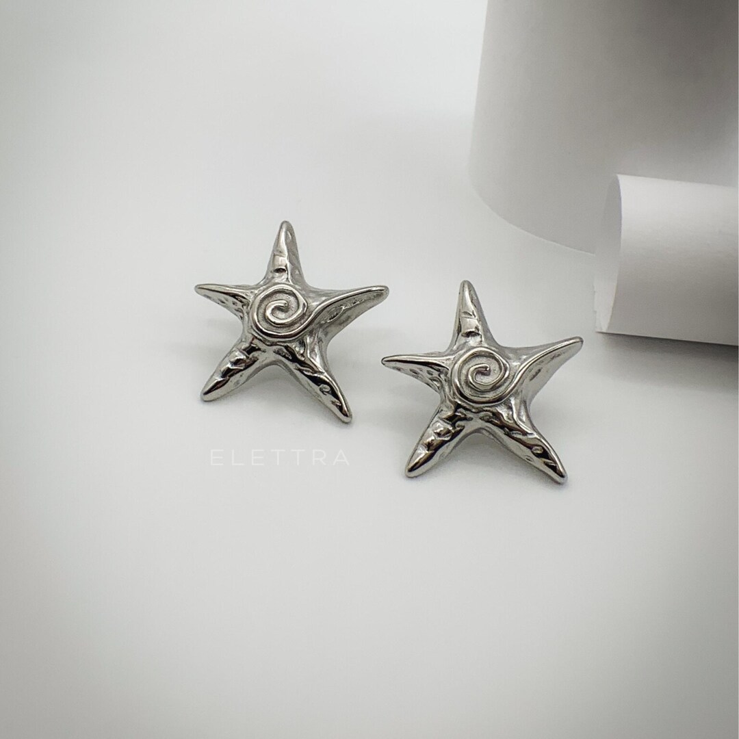 Chunky Silver Starfish Studs, Stainless Steel, Statement Studs ...