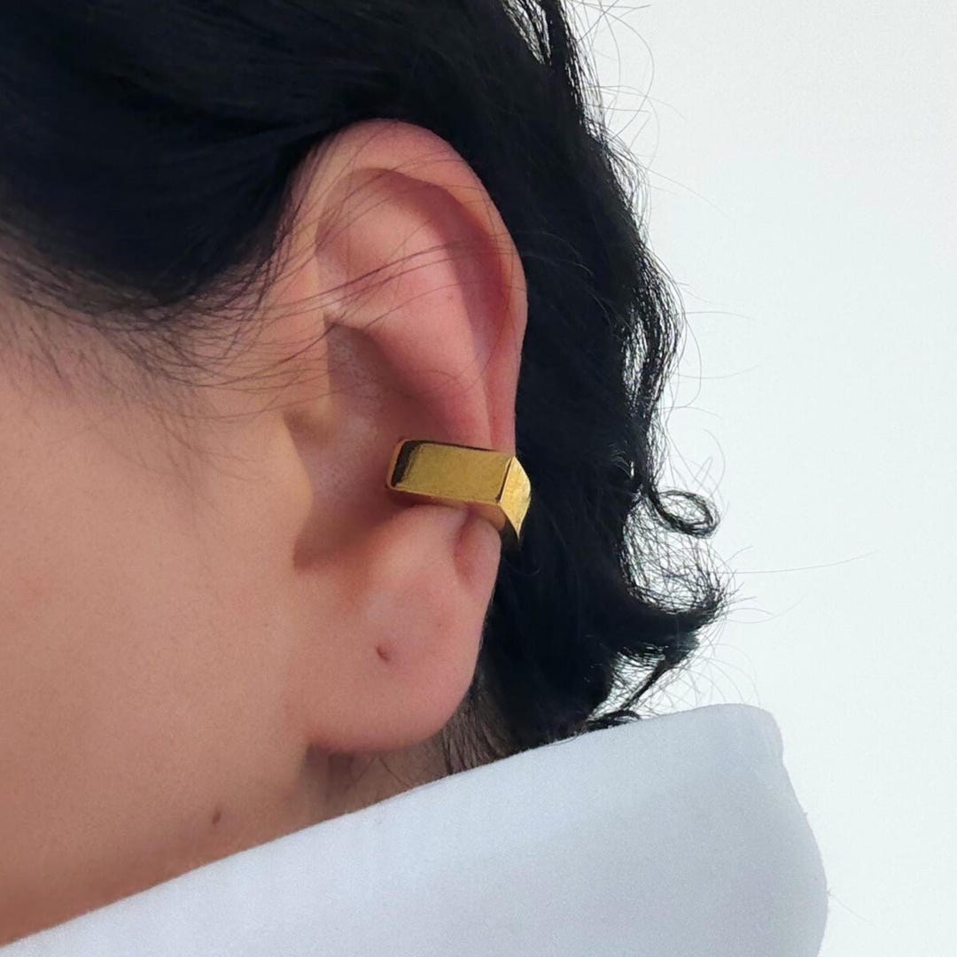 Square Chunky Ear Cuff, Stainless Steel, Non-pierced Cuff, Single Band ...