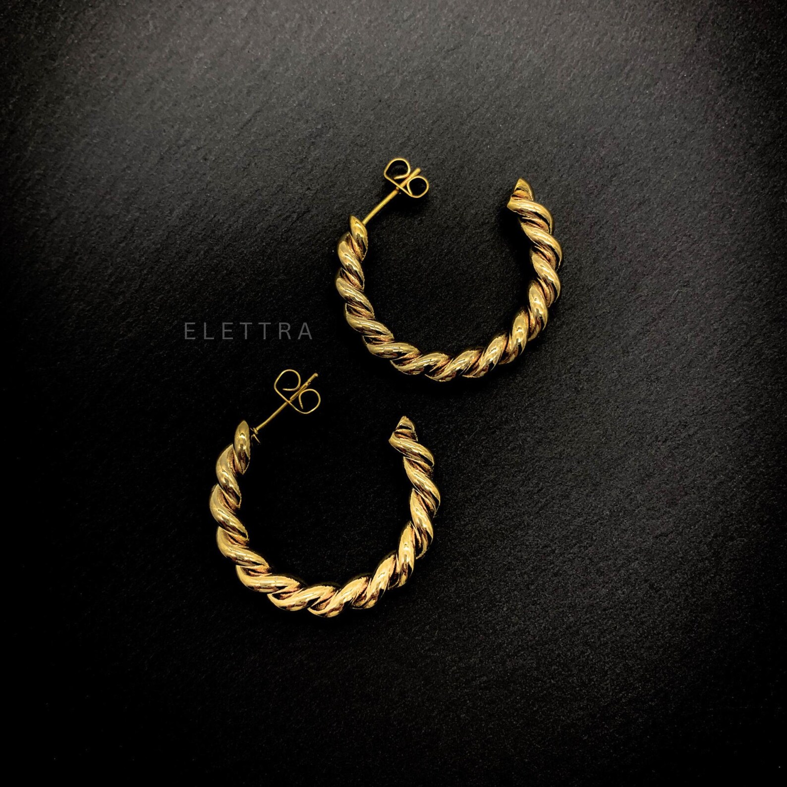 Twisted Gold Hoops, Stainless Steel Earrings, Rope Hoops, Waterproof ...