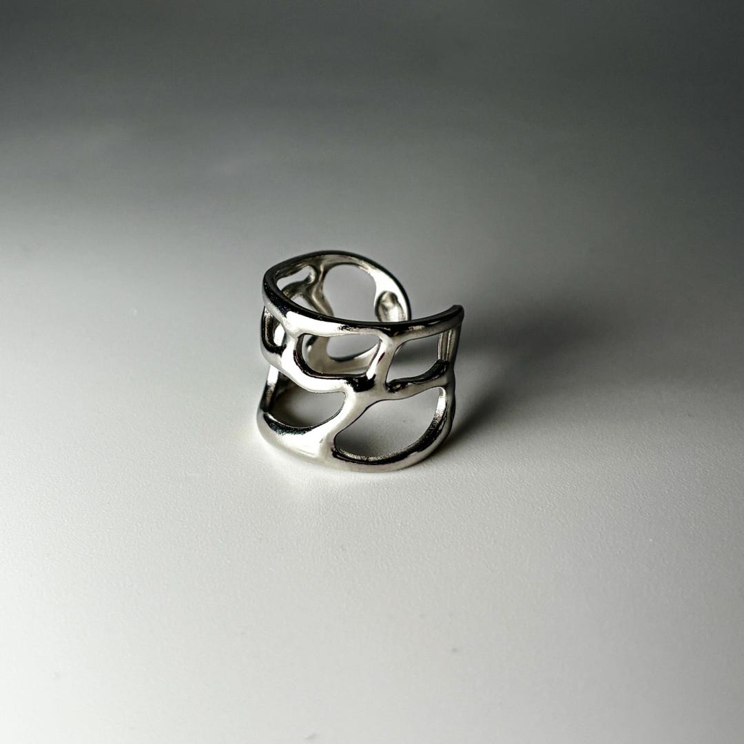 Wave Silver Ring, Stainless Steel, Waterproof, No Tarnish, Irregular Ring, Open Ring, Adjustable ...